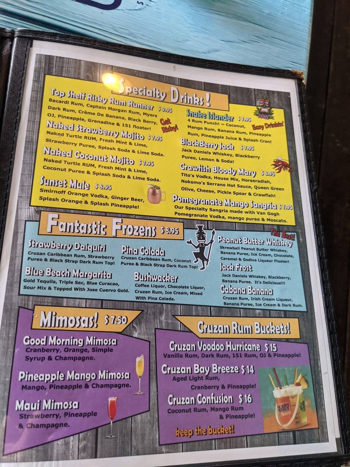 Menu at Nokomo's Sunset Hut restaurant, Nokomis