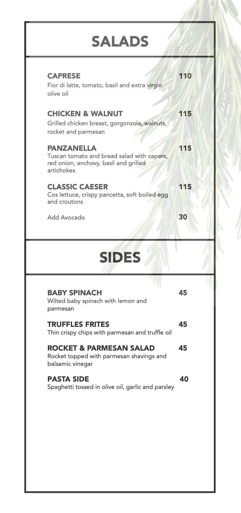 Menu at Nolio Italian Bistro restaurant, Port Elizabeth