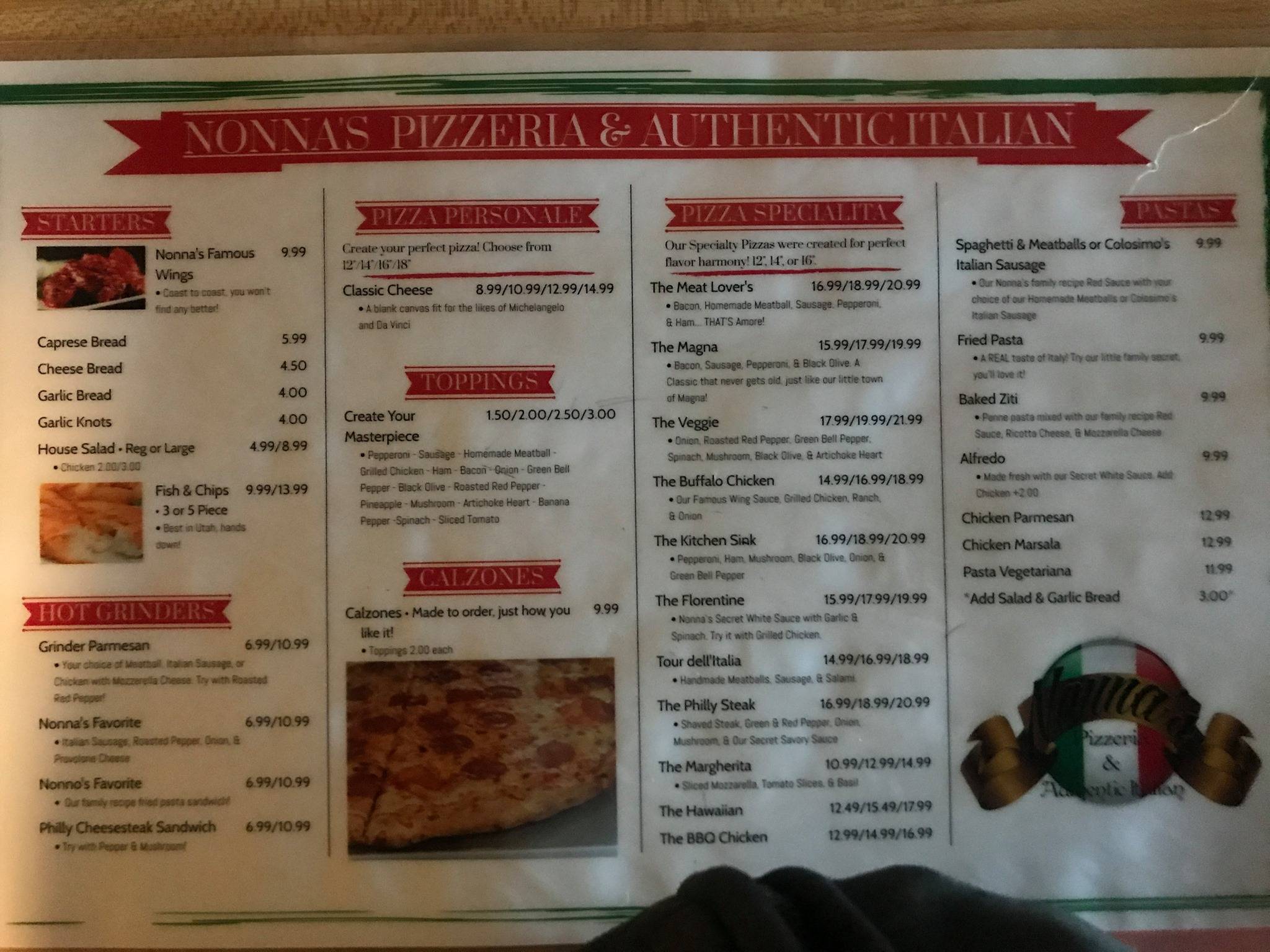 Menu at Nonna's Italian Restaurant & Pizzeria, Magna