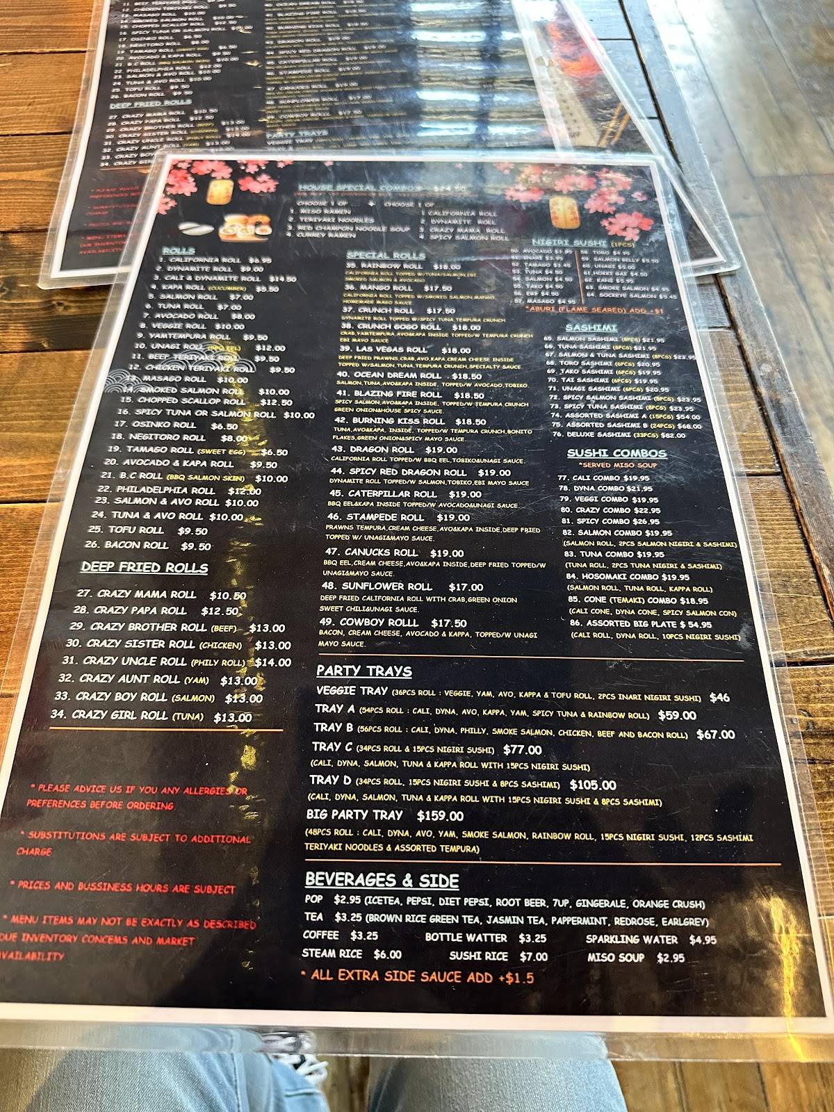 Menu at Noodle California restaurant, Williams Lake
