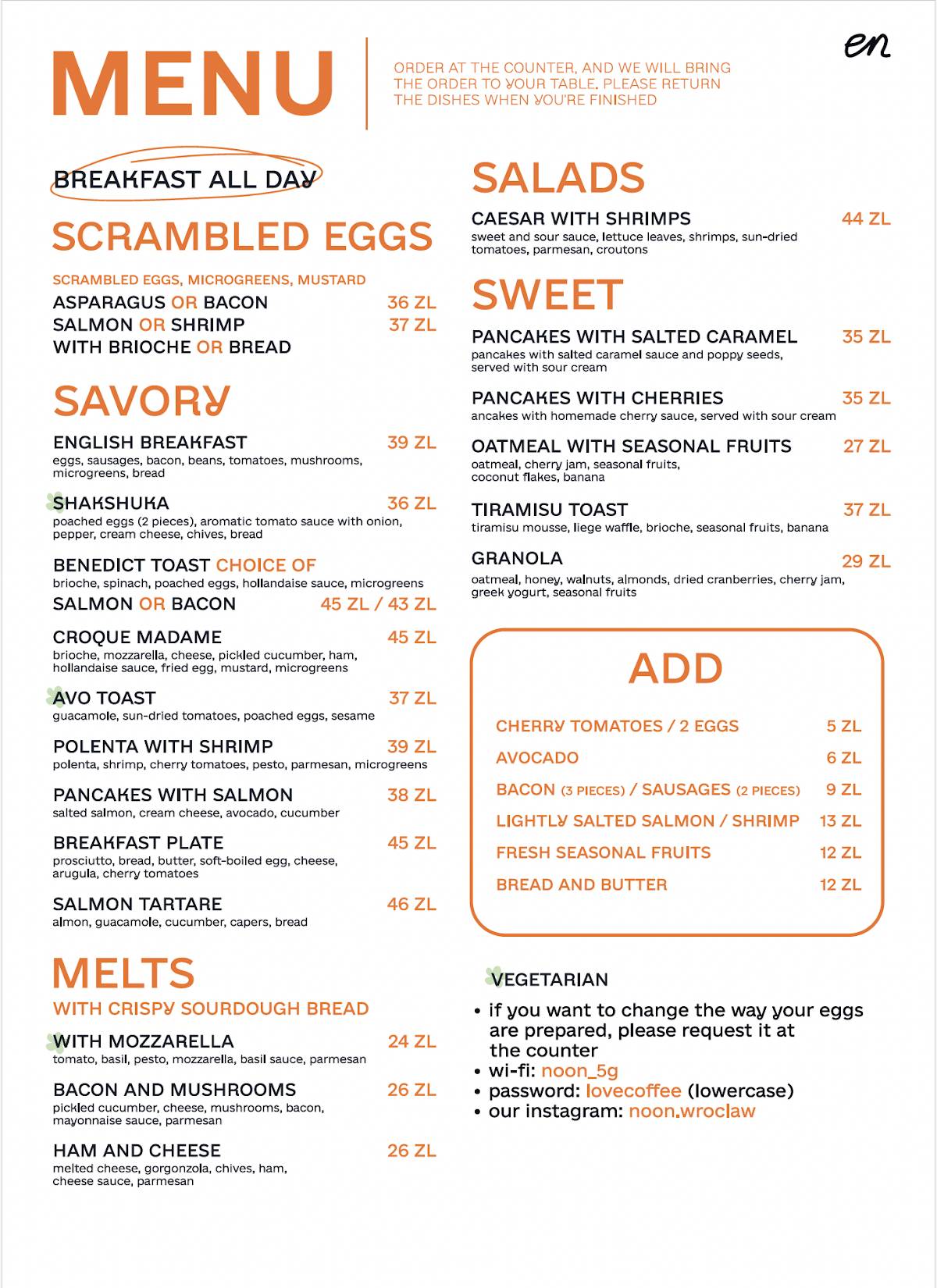 Menu at Noon Specialty coffee & food restaurant, Wrocław