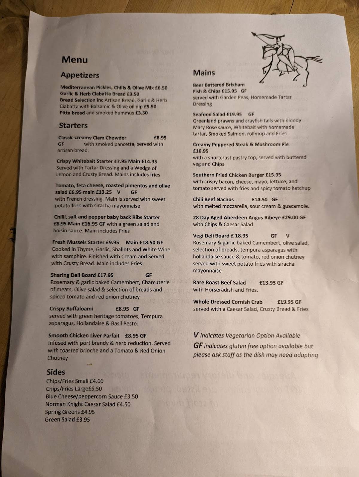 Menu at Norman Knight pub & bar, Whichford