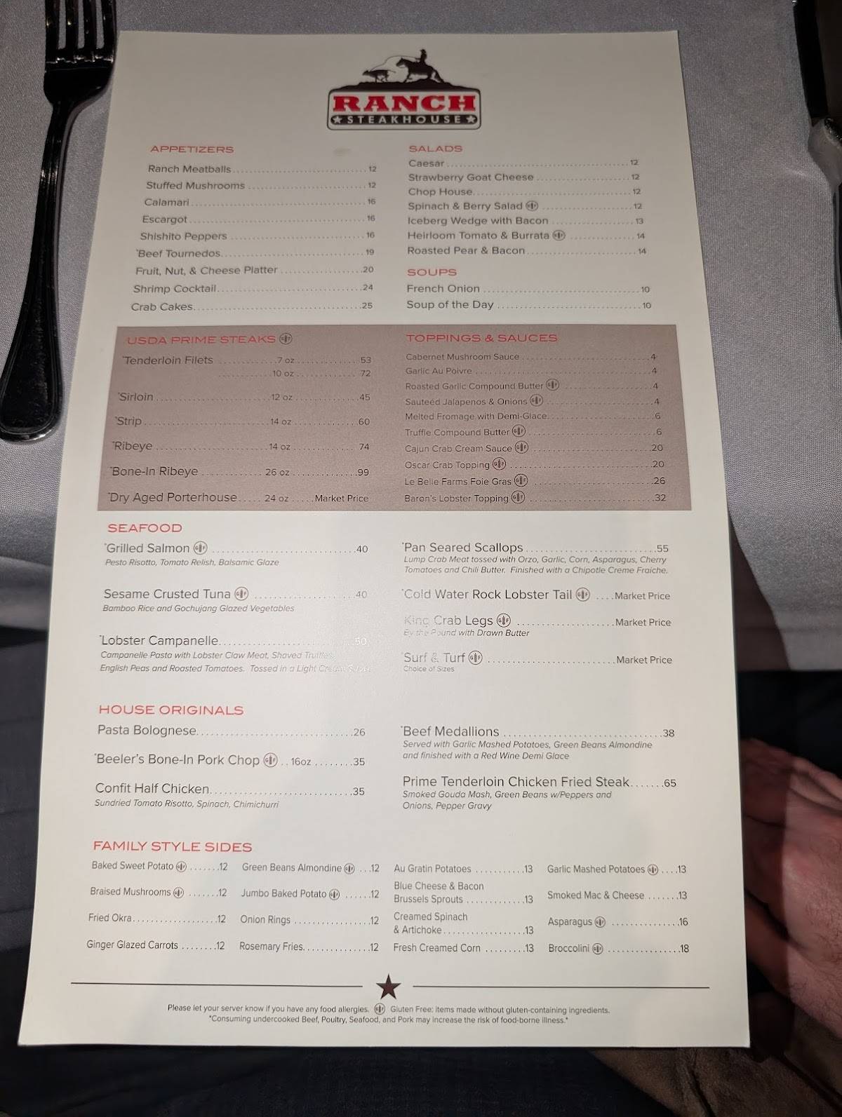 Menu at Ranch Steakhouse, Norman