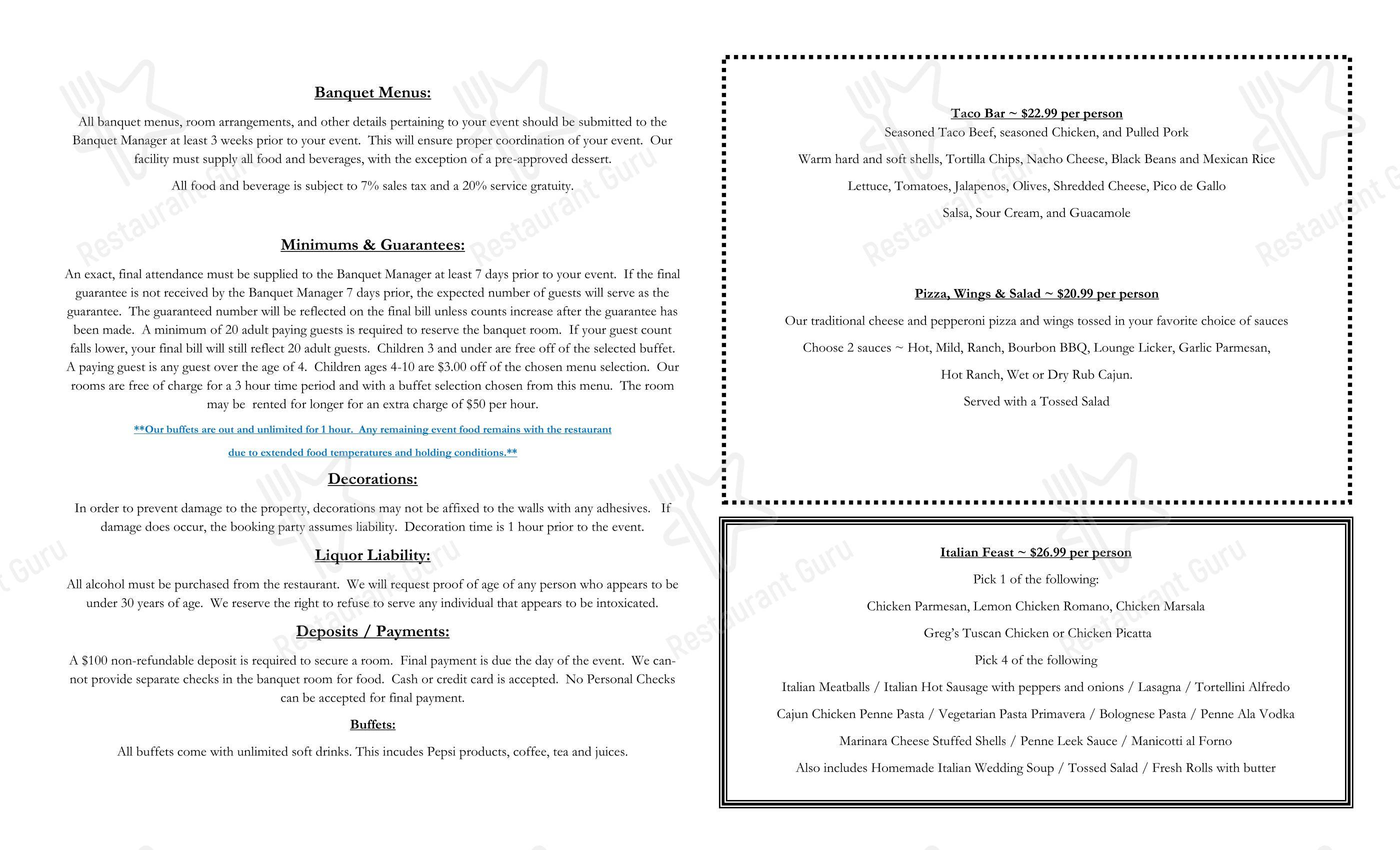 Menu at North Park Lounge Richland pub & bar, Gibsonia