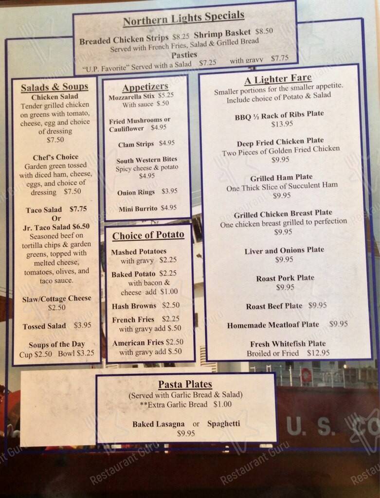 Menu at Northern Lights Restaurant, Saint Ignace