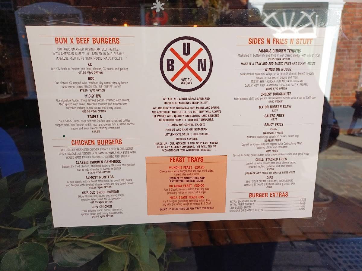 Menu at Bun X at Micawbers restaurant, Norwich