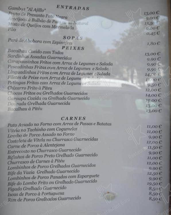 Menu at O Pitéu da Graça restaurant, Lisbon, Largo da Graça 95 96