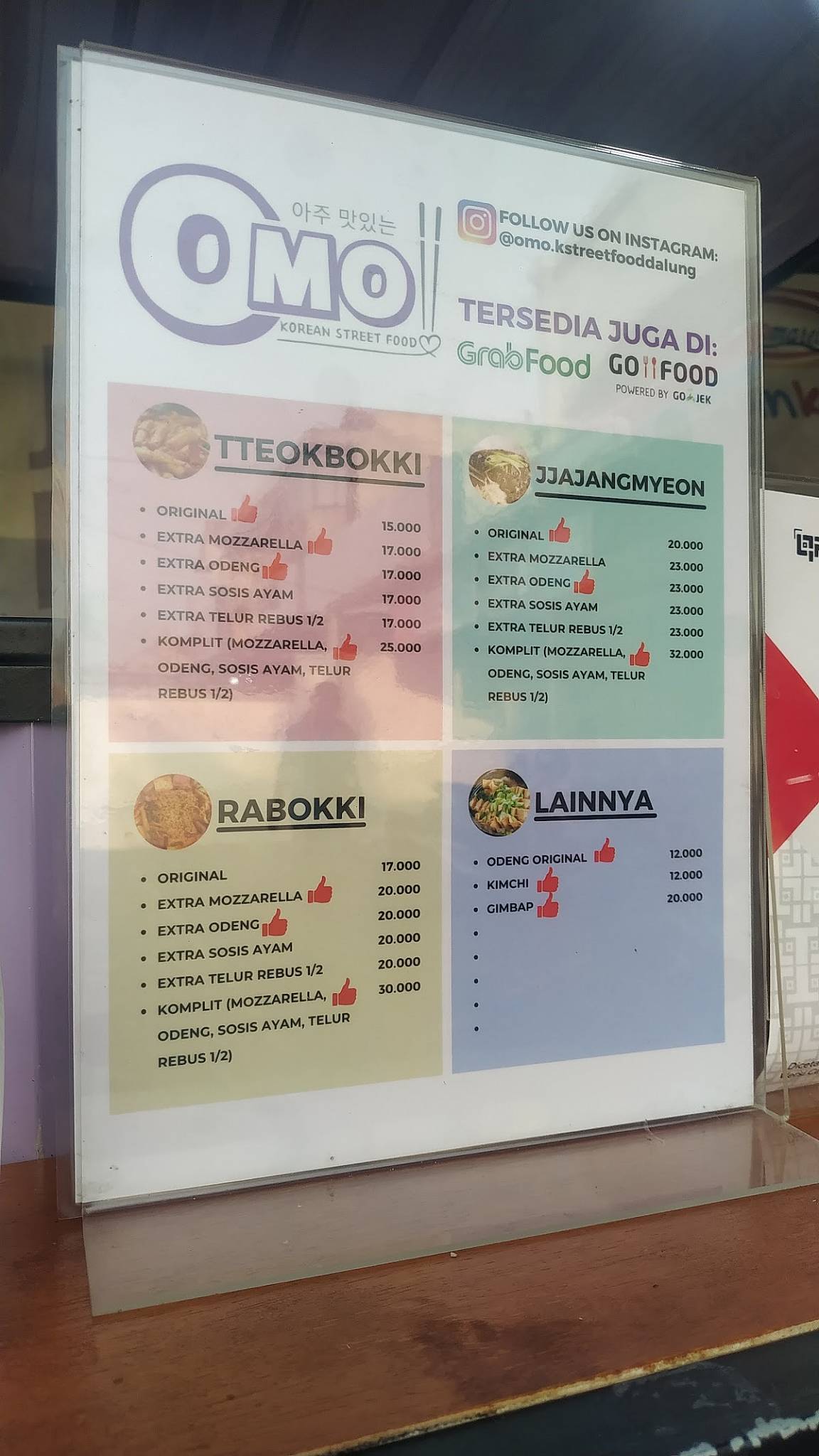 Carta del restaurante OMO Korean Street Food cabang Gatsu, Denpasar