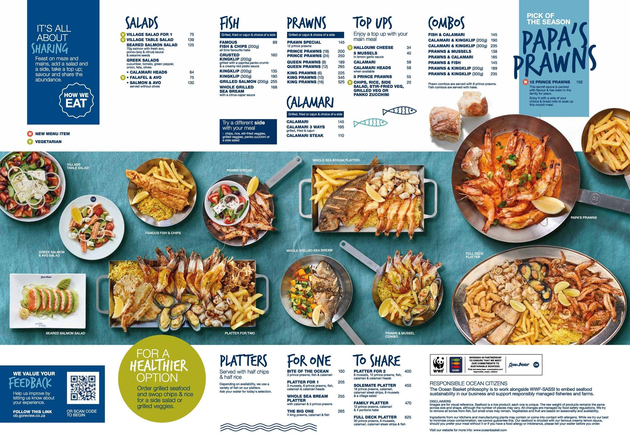 Menu at Ocean Basket Mall of Africa restaurant, Midrand, Shop 2049