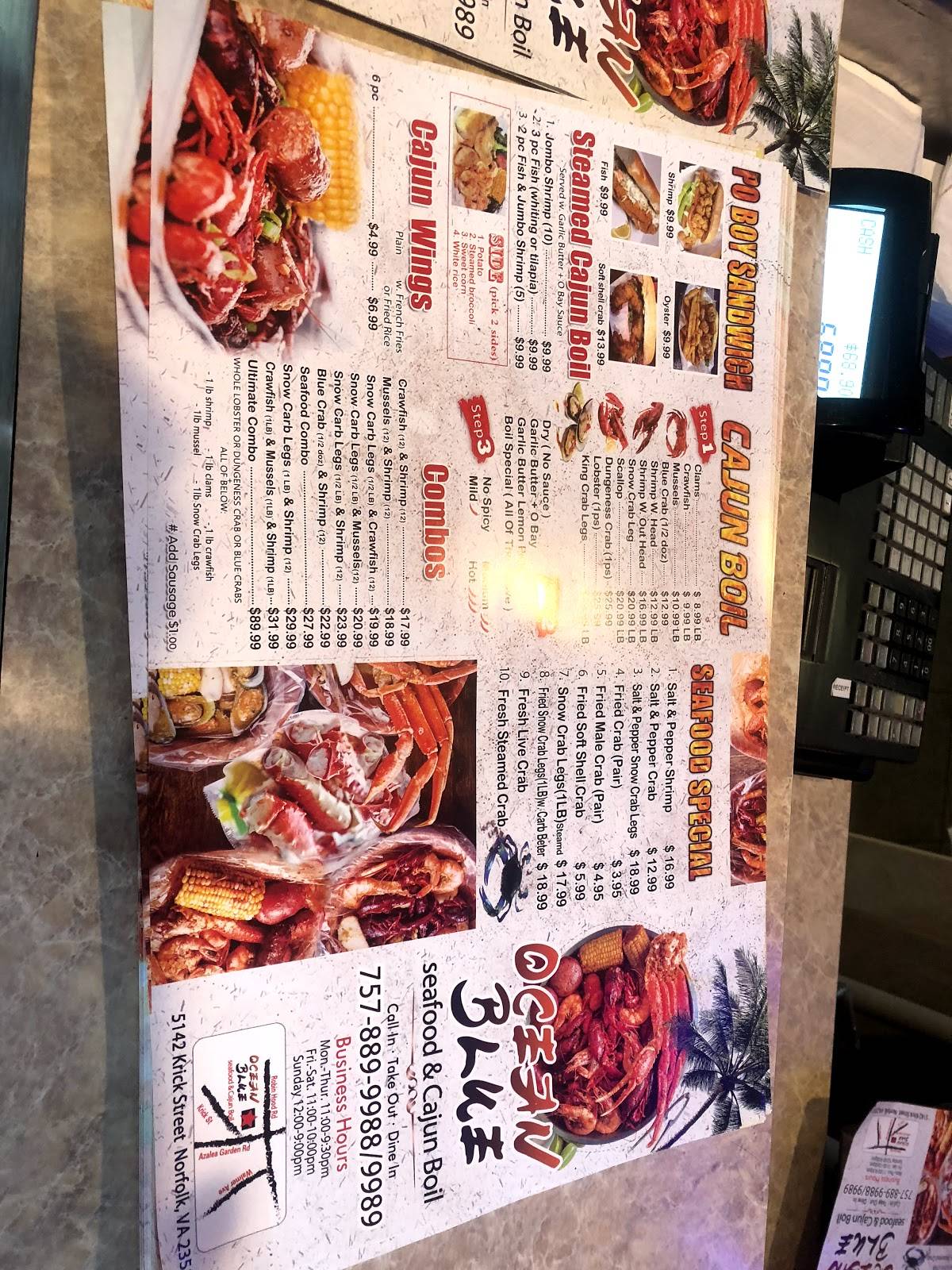 Menu at Ocean Blue Seafood Restaurant, Norfolk