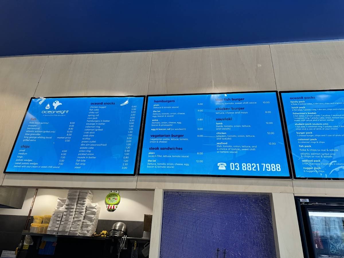 Menu at Ocean Eight Fish And Chips restaurant, Blackburn North