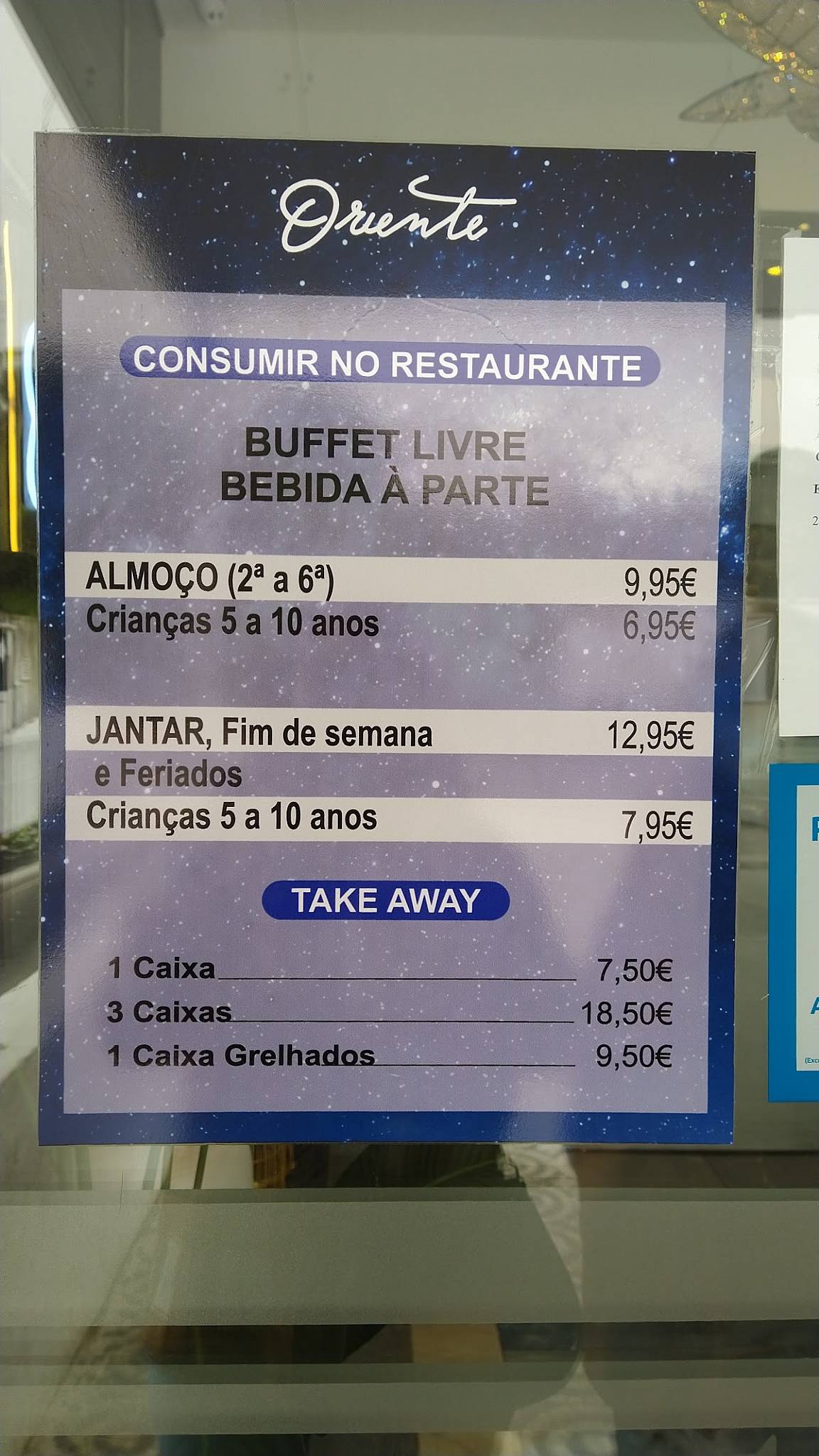 Menu em Oriente Restaurante Buffet, Odivelas