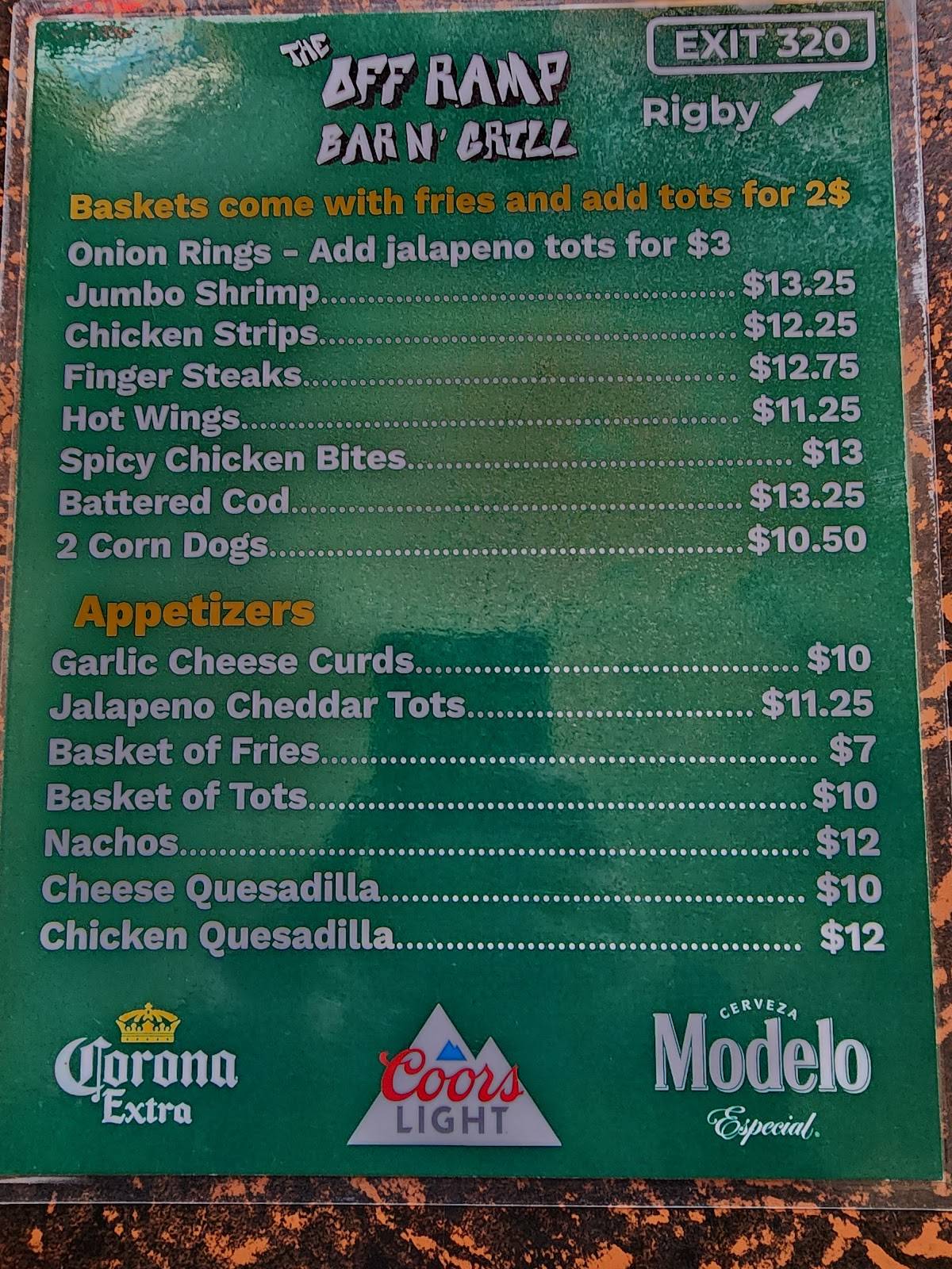 Menu at Off Ramp Bar & Grill, Rigby