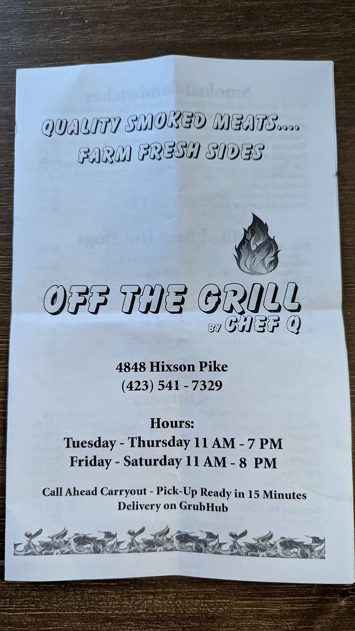 Menu at Off The Grill by Chef Q BBQ, Chattanooga, Hixson Pike
