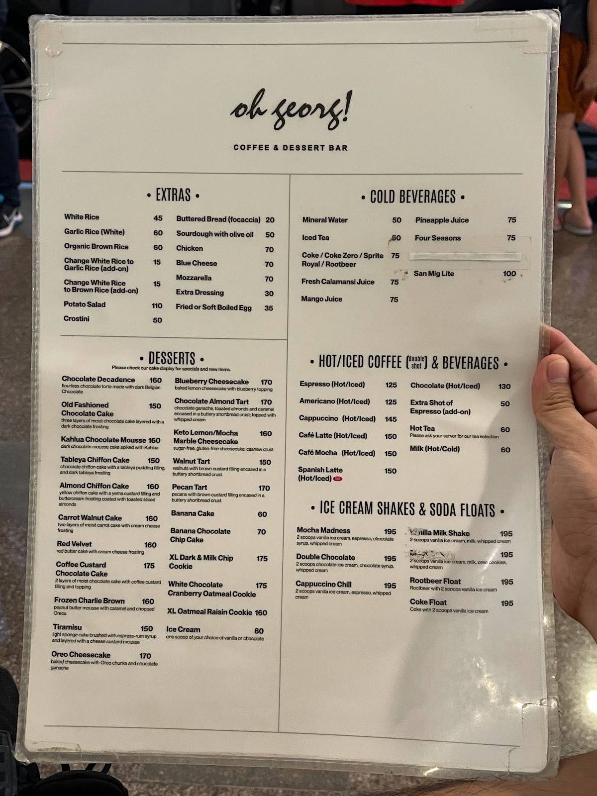 Menu at Oh Georg! cafe, Cebu City, ayala center cebu