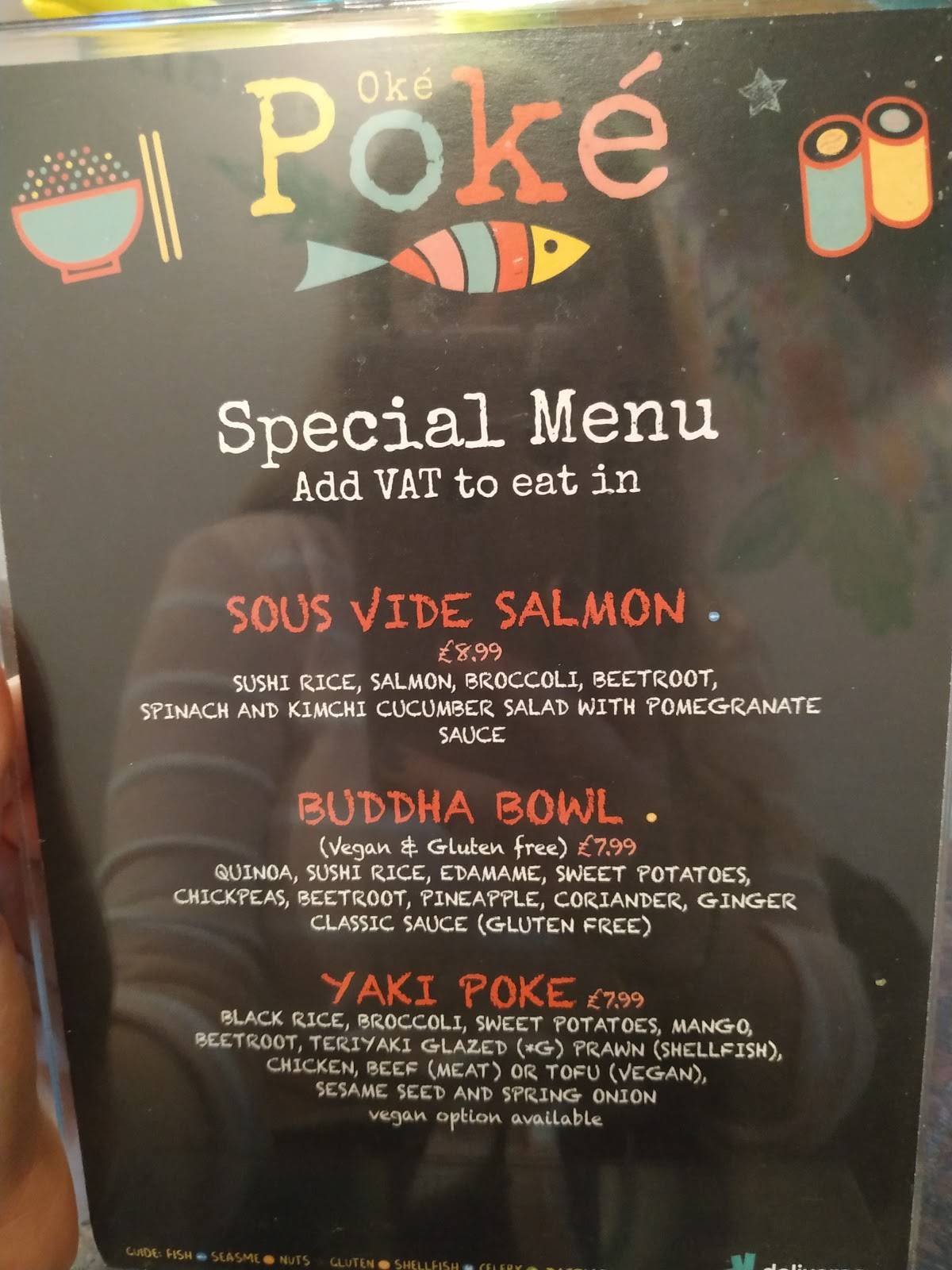 Menu at Oké Poké restaurant, Manchester, 59 Church St