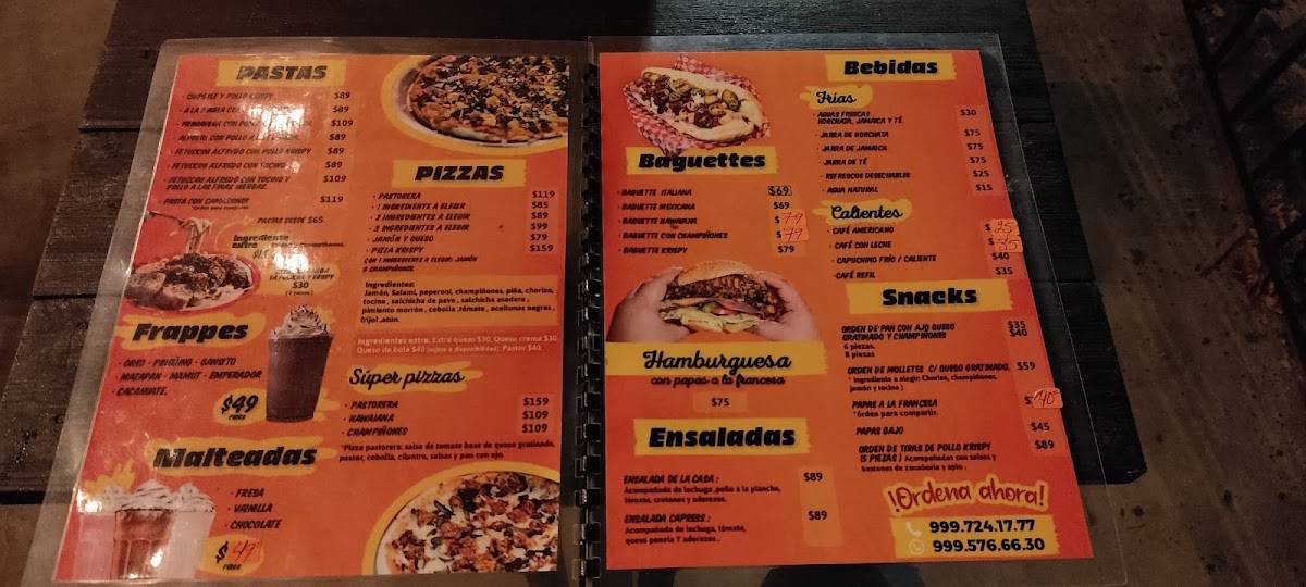 Menu at Okey Pizza restaurant, Merida
