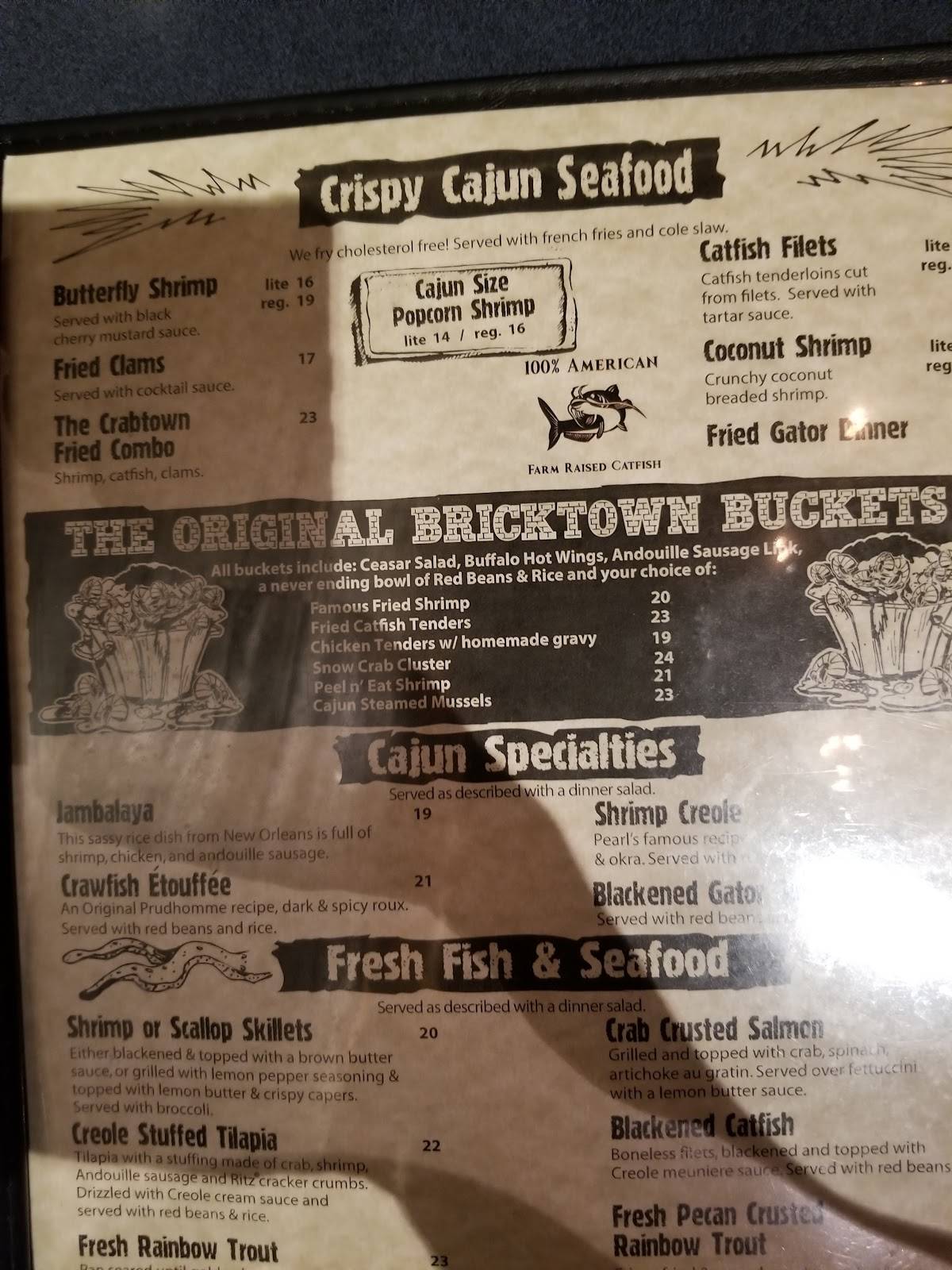 Menu at Pearl's Crabtown restaurant, Oklahoma City