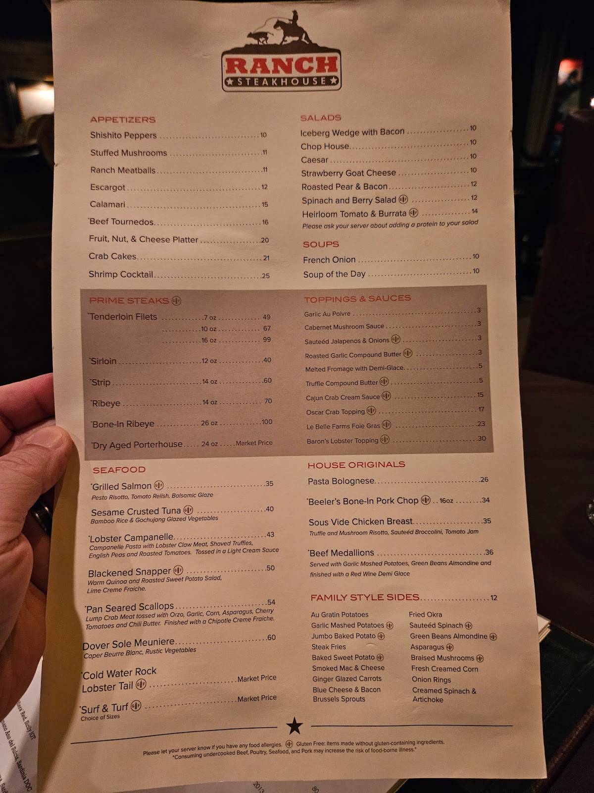 Menu at Ranch Steakhouse, Oklahoma City