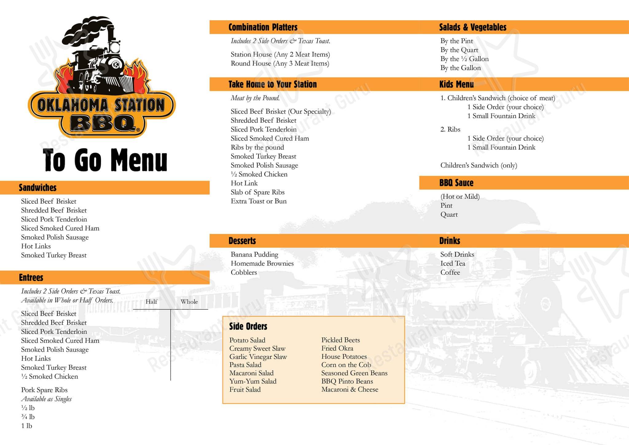 Menu at Oklahoma Station BBQ, Oklahoma City, NW 50th St