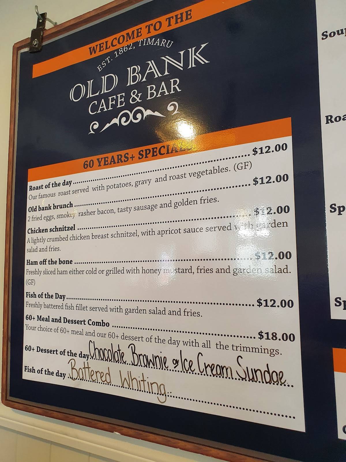 Menu at Old Bank Cafe & bar, Timaru