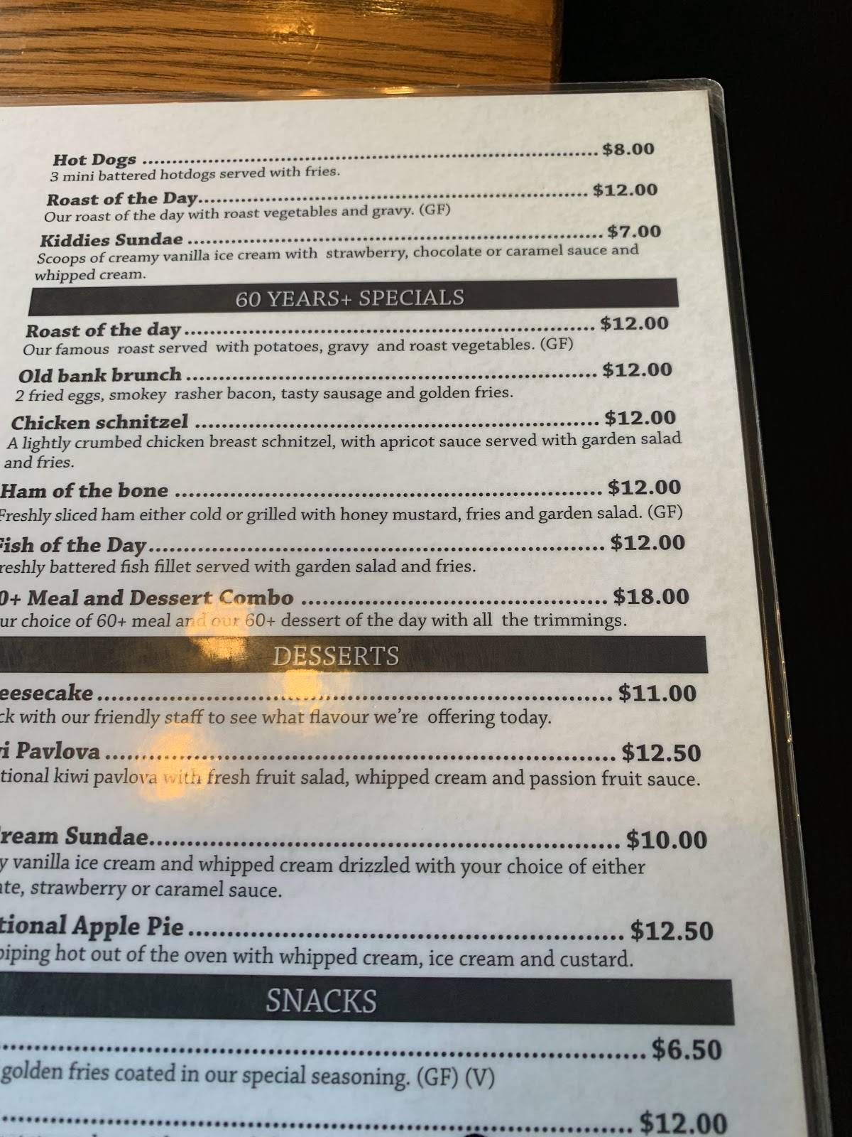 Menu at Old Bank Cafe & bar, Timaru