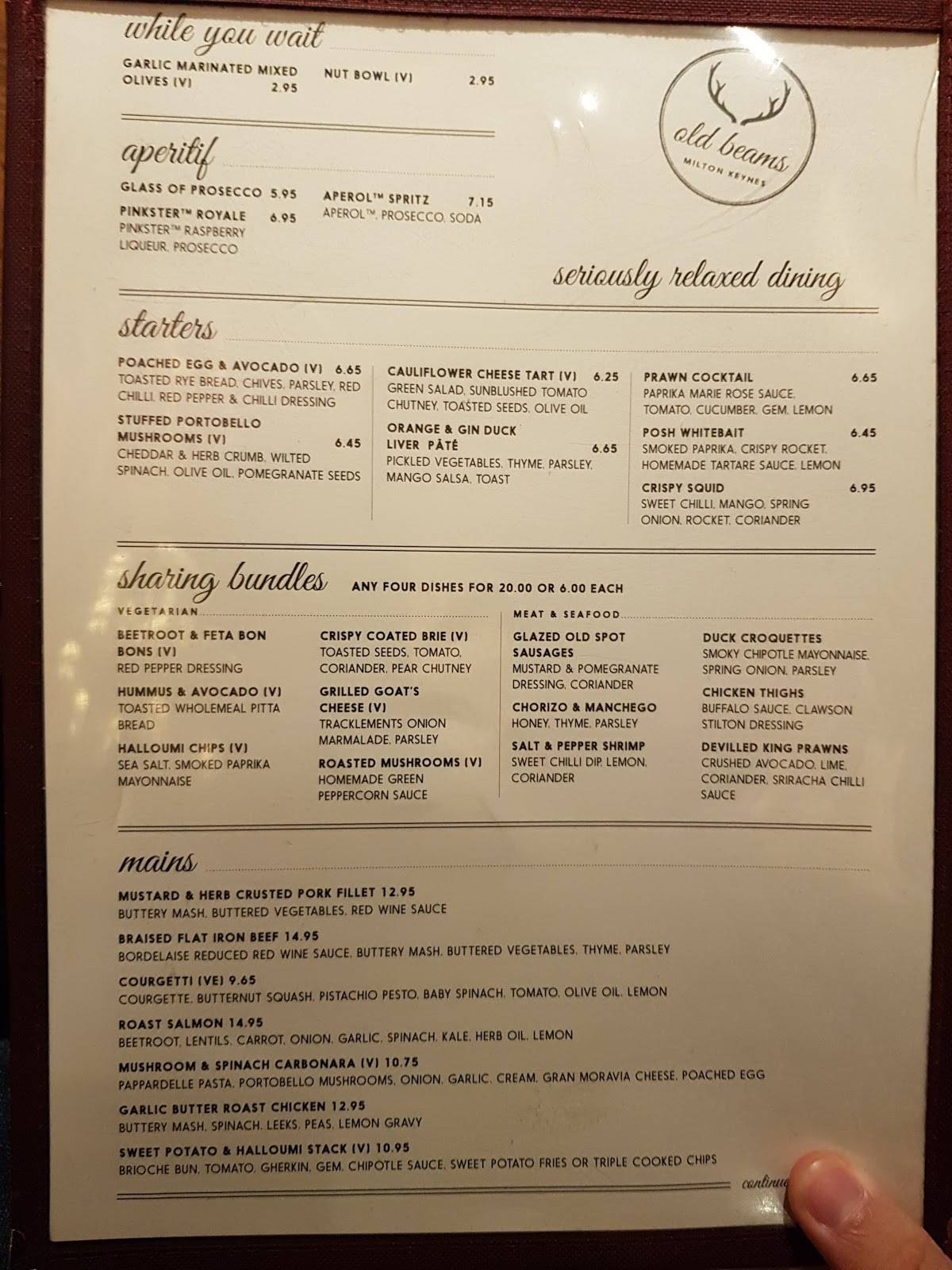 Menu at Old Beams pub & bar, Milton Keynes