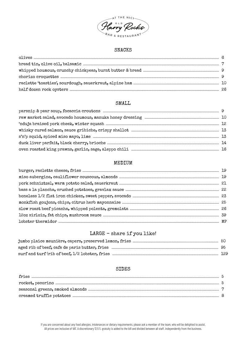 Menu at Old Harry Rocks Bar & Restaurant, Bournemouth