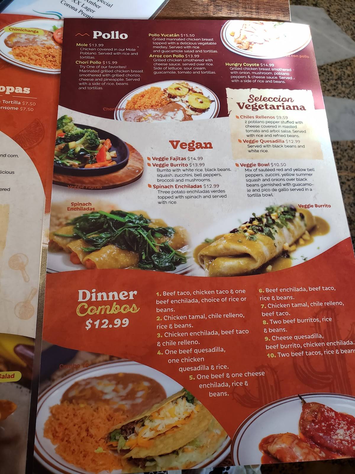 Menu at Old Mexico restaurant, Ithaca
