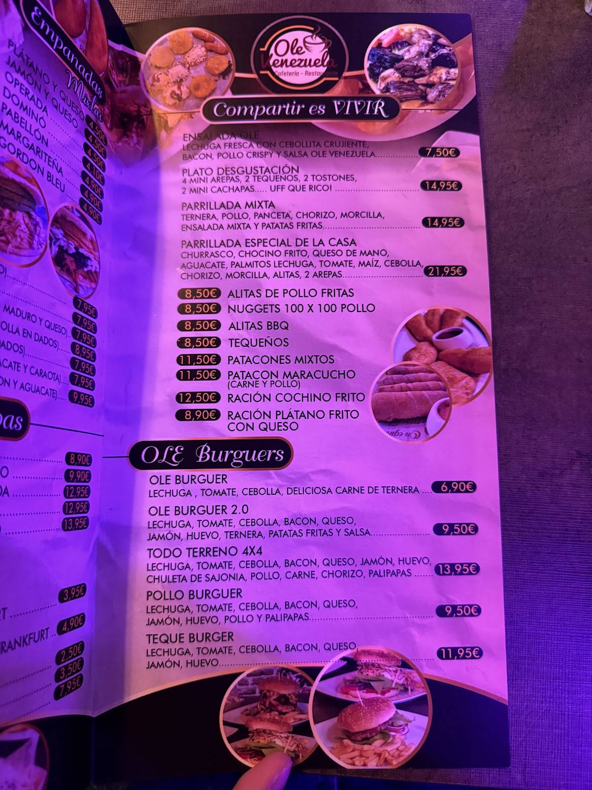 Carta del restaurante Olé Venezuela, Torrejón del Ardoz