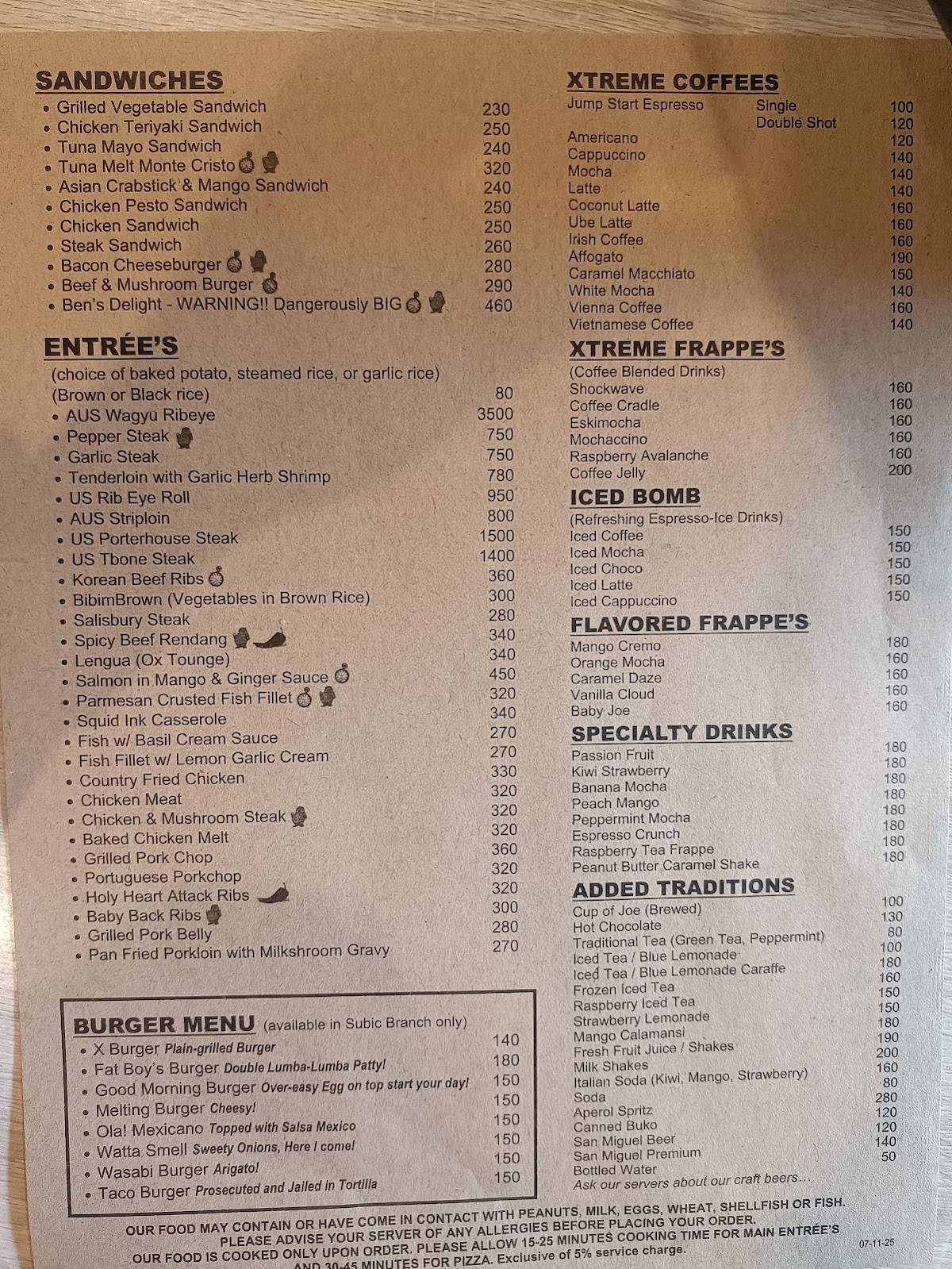 Menu at Xtremely Xpresso Cafe, Olongapo, #1 Dewey Avenue Subic Bay ...