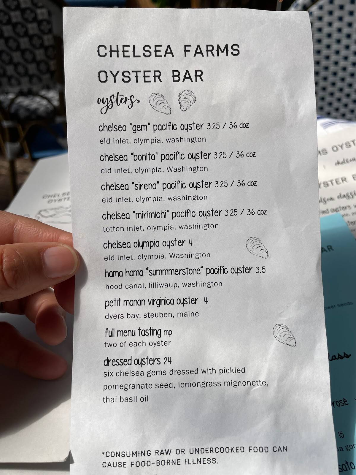 Menu at Chelsea Farms Oyster Bar, Olympia