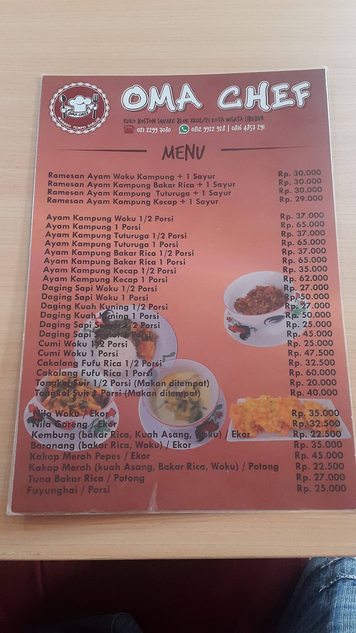 Carta del restaurante Oma Chef, Bekasi, Ruko Boston Square RK2 No.21