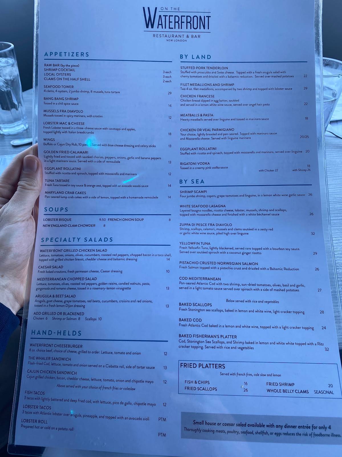 Menu at On The Waterfront Restaurant, New London