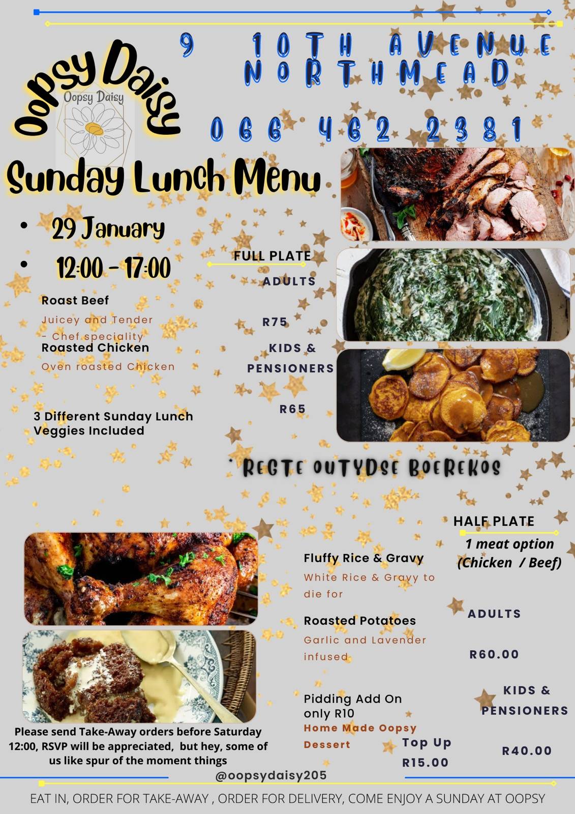 Menu at Oopsy Daisy Eatery, Benoni