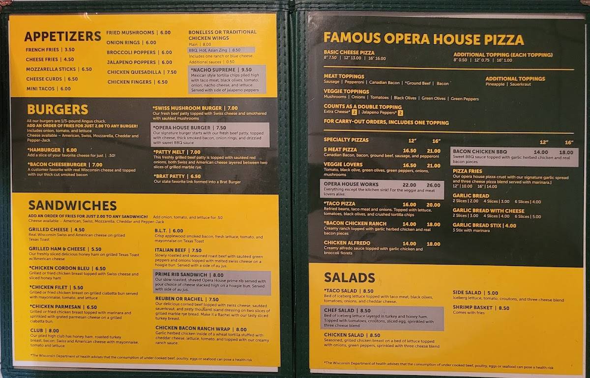 Menu at Opera House Bar & Grill, New Lisbon, 120 S Adams St