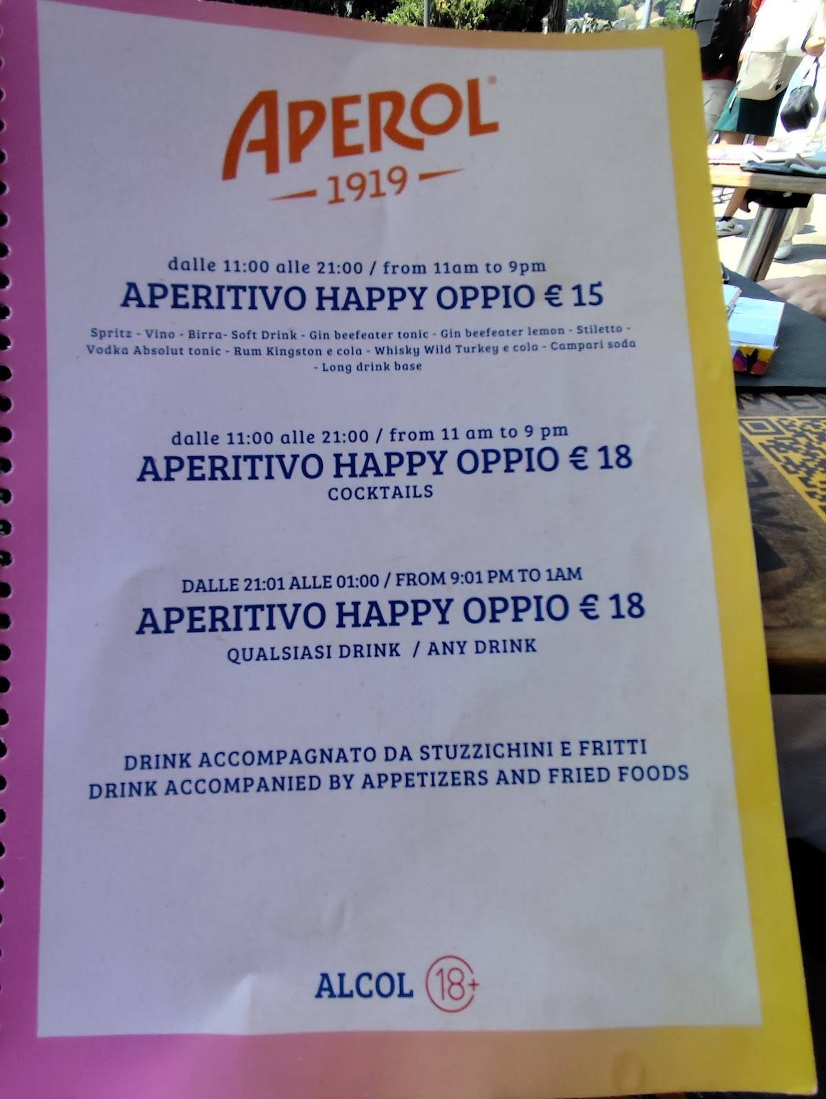 Menu at Oppio Caffè pub & bar, Rome