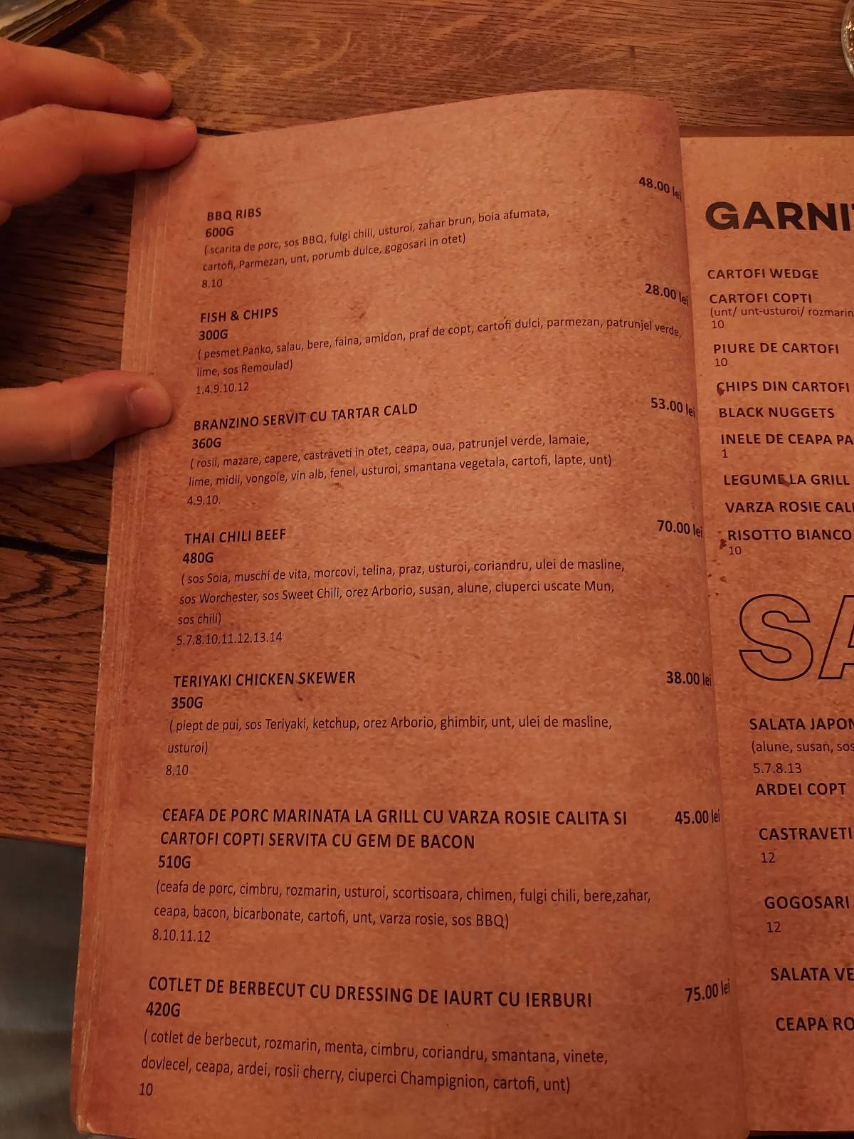Menu at Spoon, Oradea