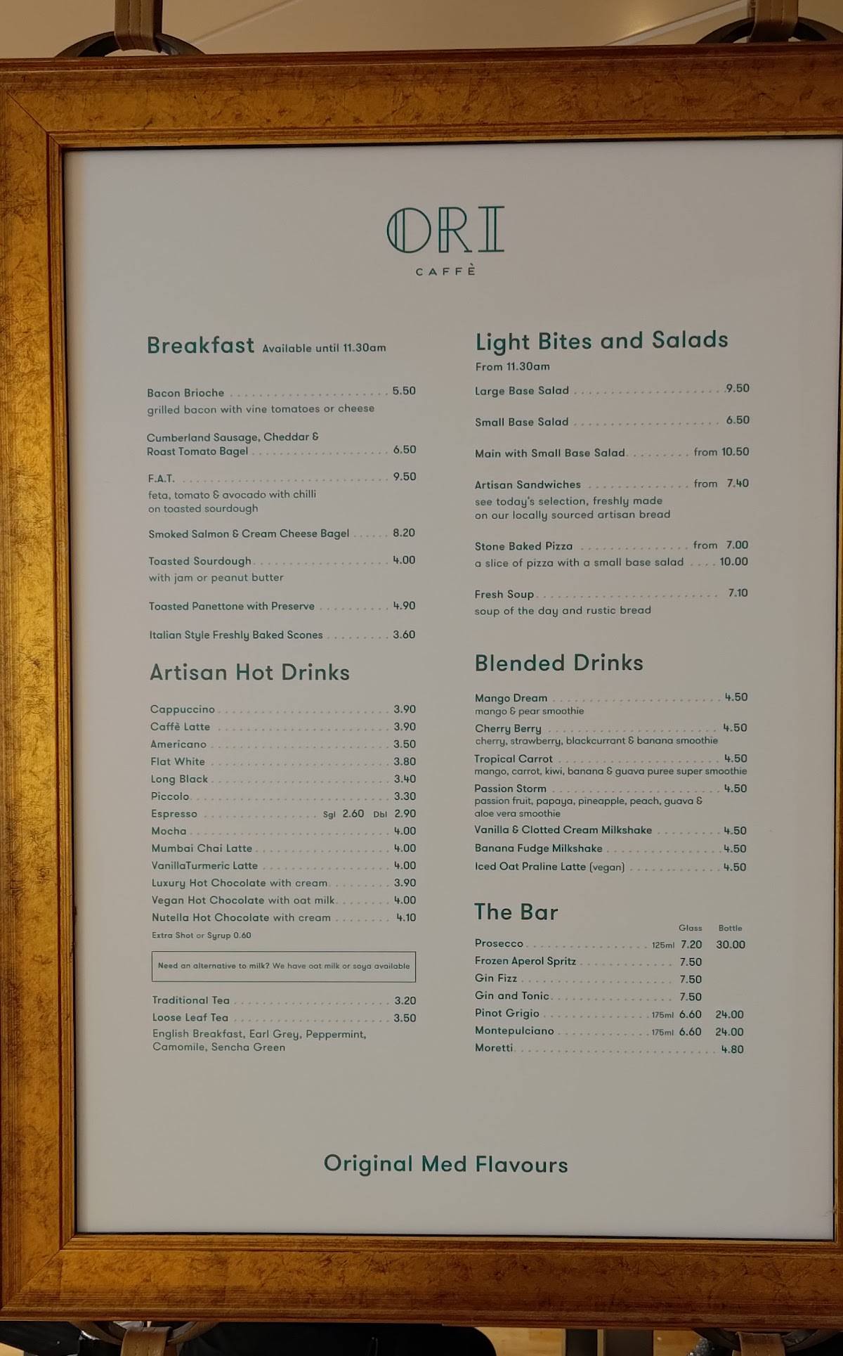 Menu at Ori Caffe cafe, Reading