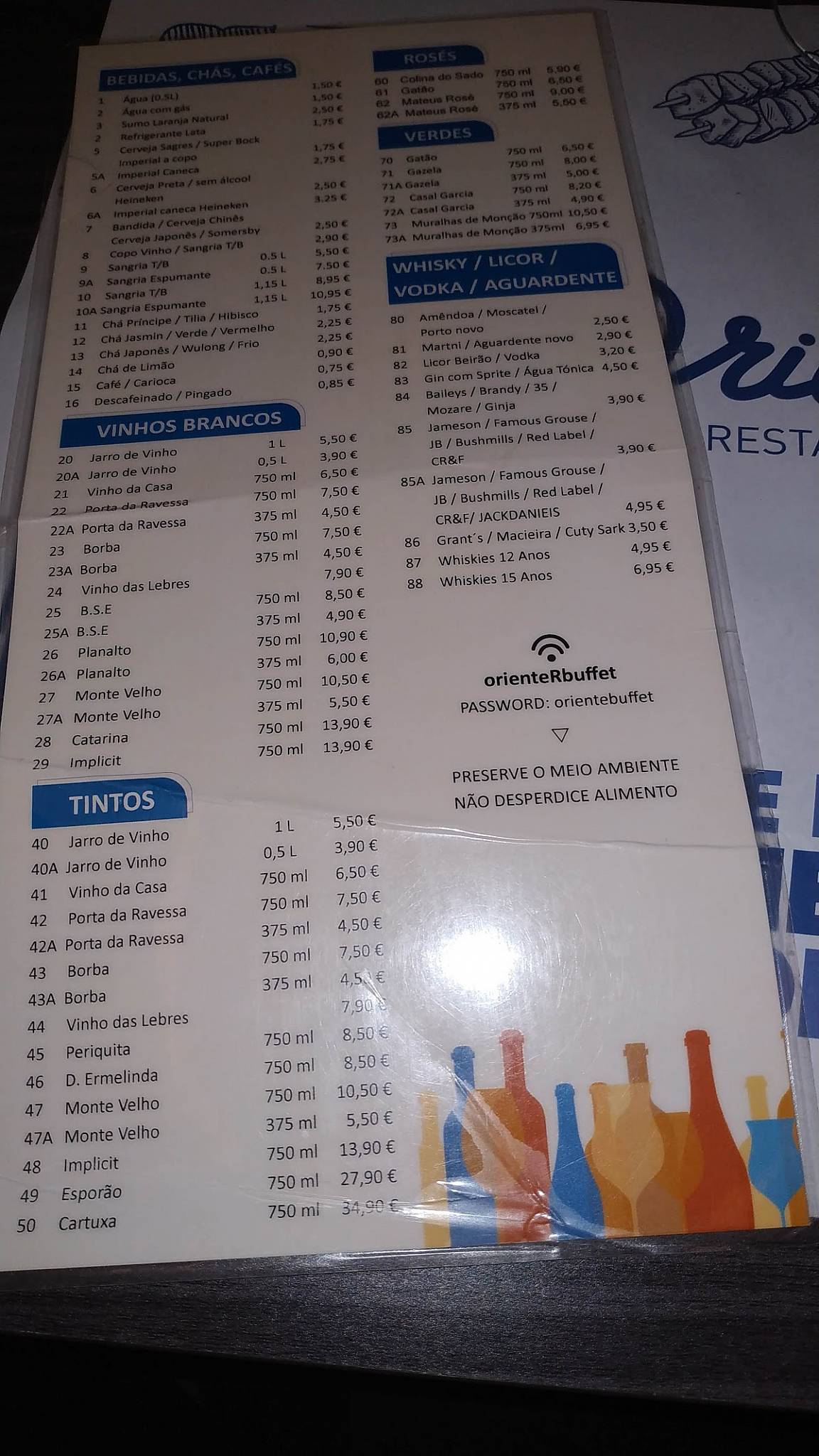 Menu em Oriente Restaurante Buffet, Odivelas