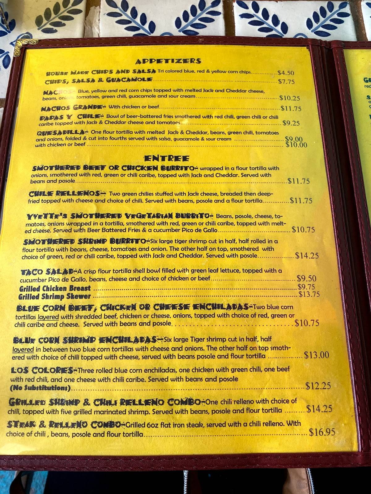 Menu at Orlando's restaurant, Taos, Don Juan Valdez Ln