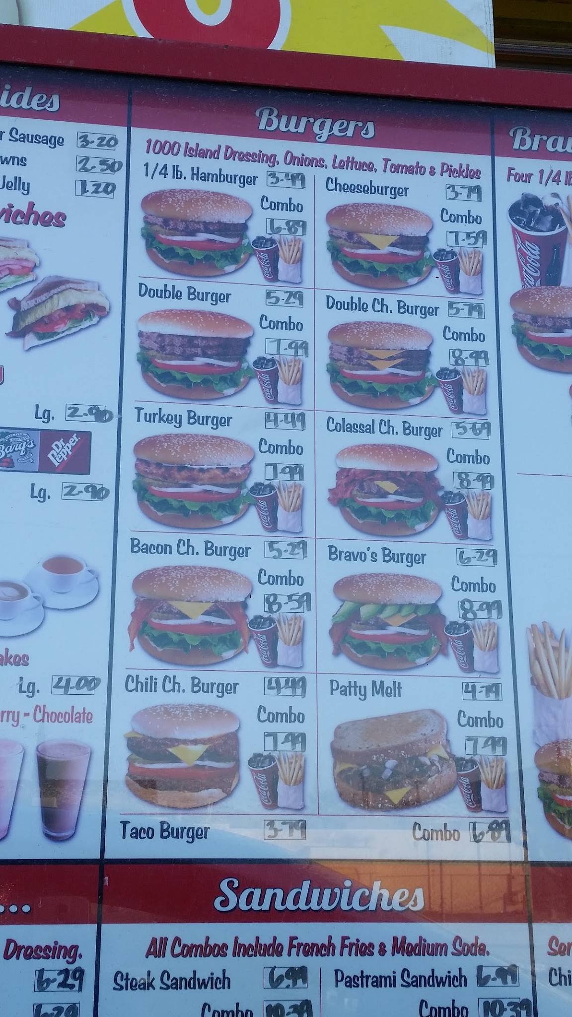 Menu at Ortega's Charburgers restaurant, Bakersfield