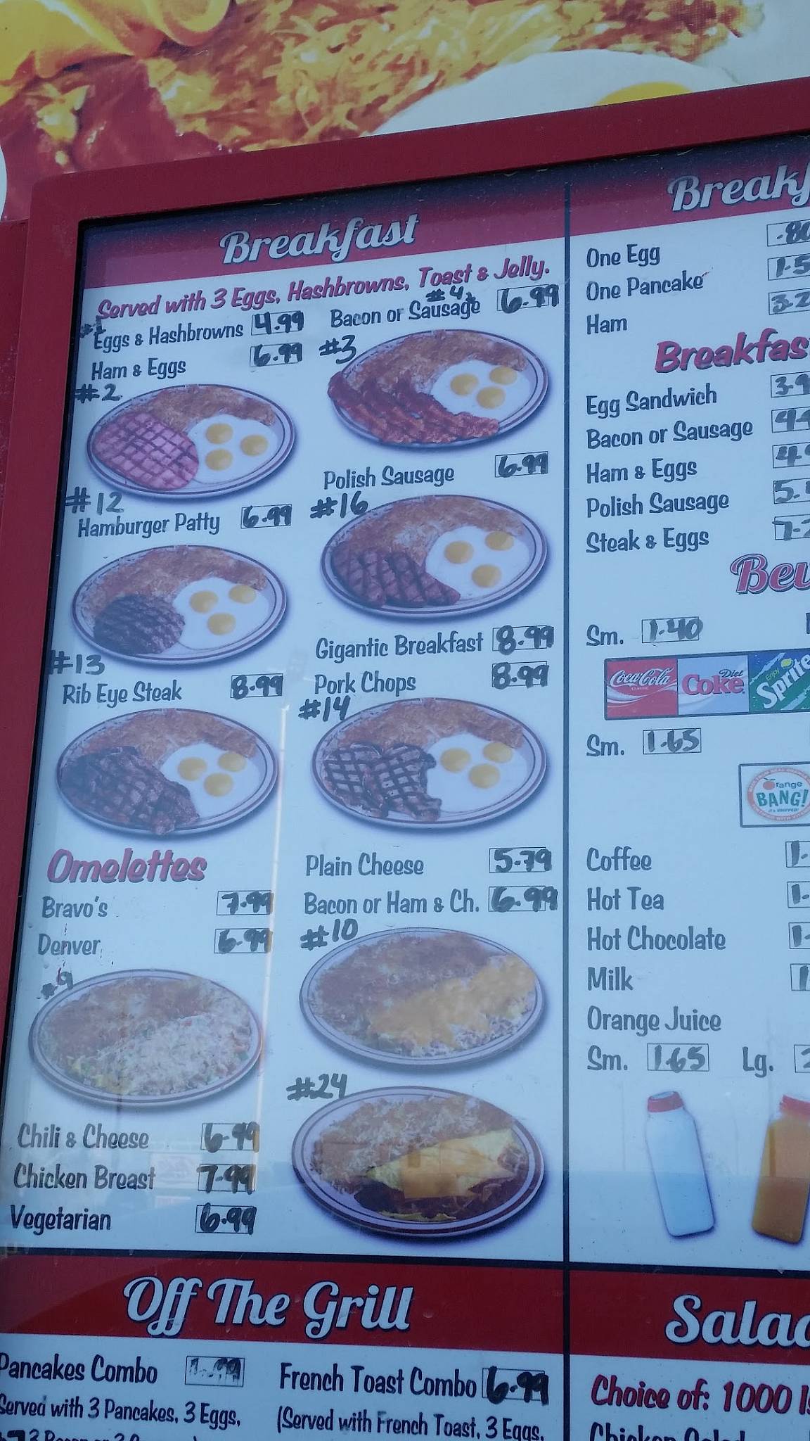 Menu at Ortega's Charburgers restaurant, Bakersfield