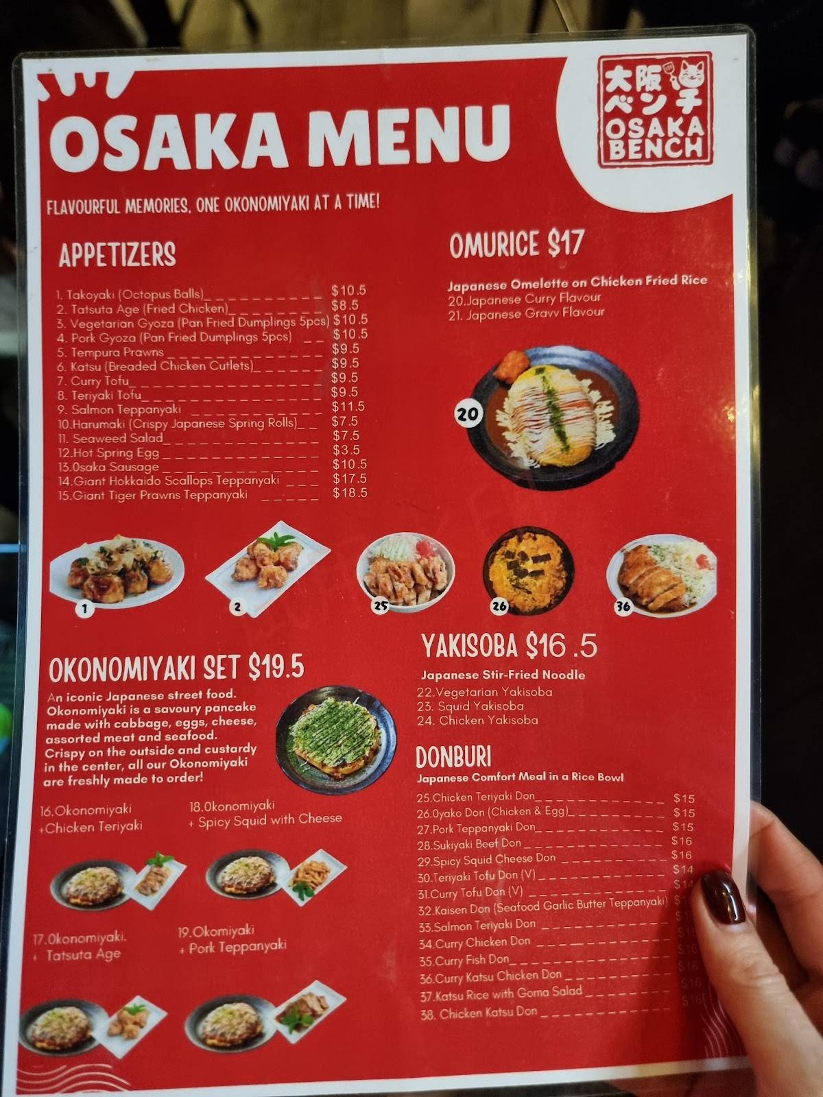 Menu at Osaka Bench restaurant, Melbourne