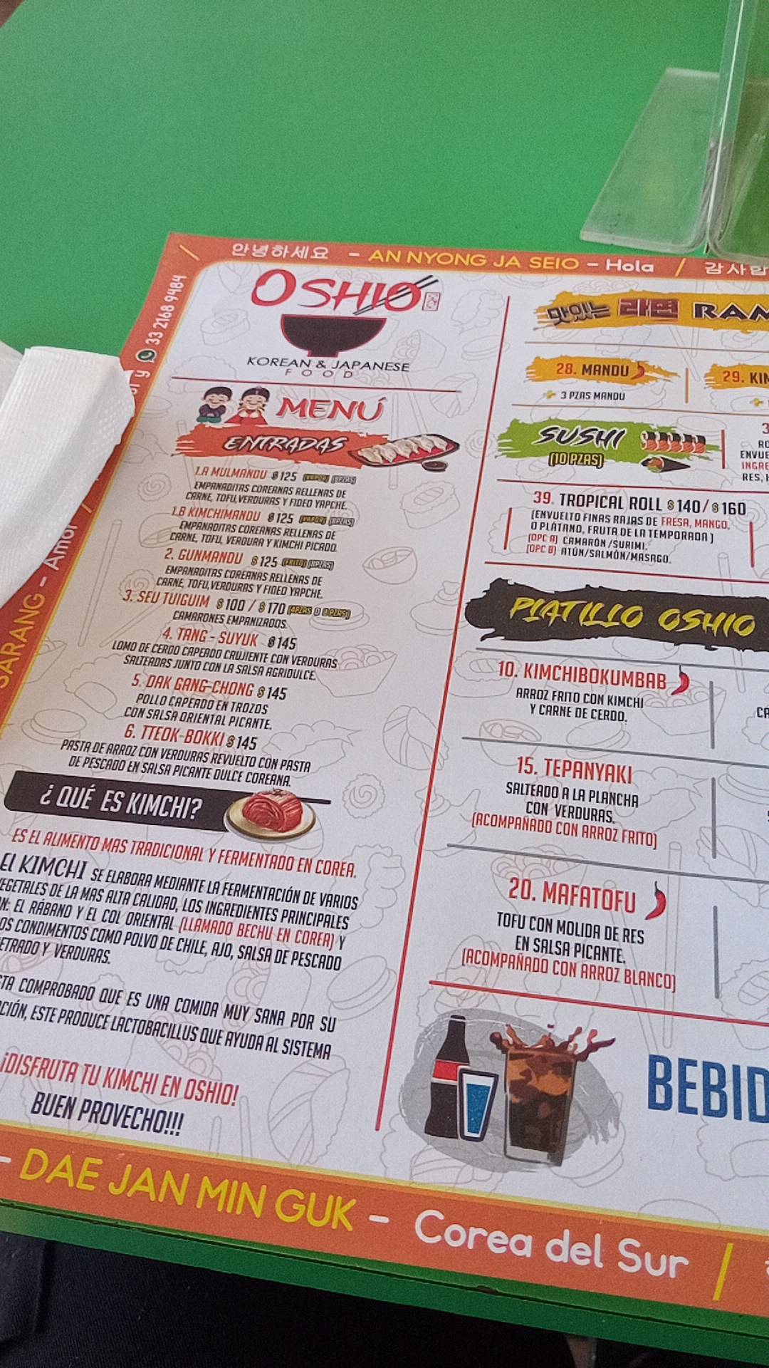 Carta del restaurante Oshio Korean & Japanese Food, Guadalajara