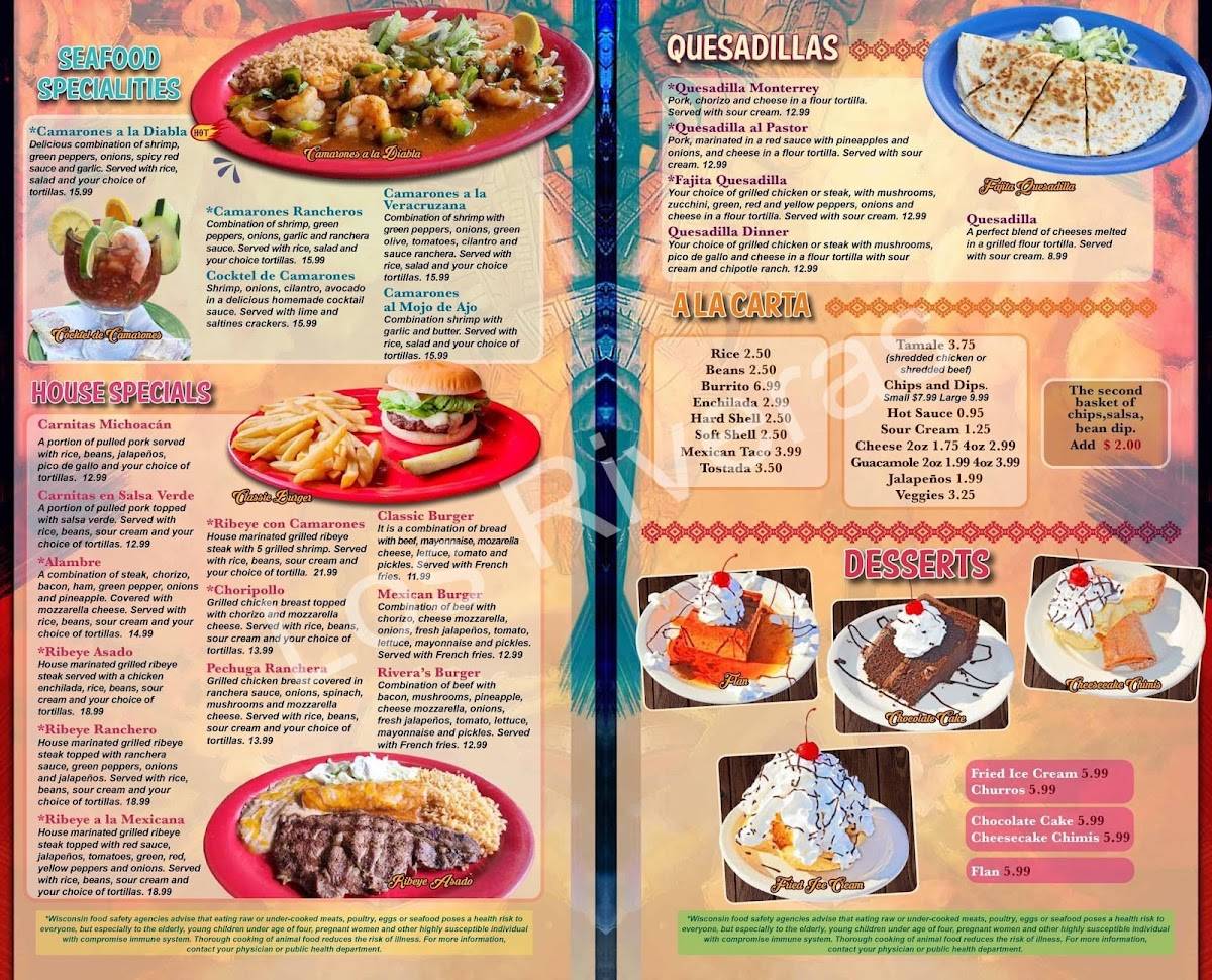 Menu at Los Rivera's restaurant, Oshkosh