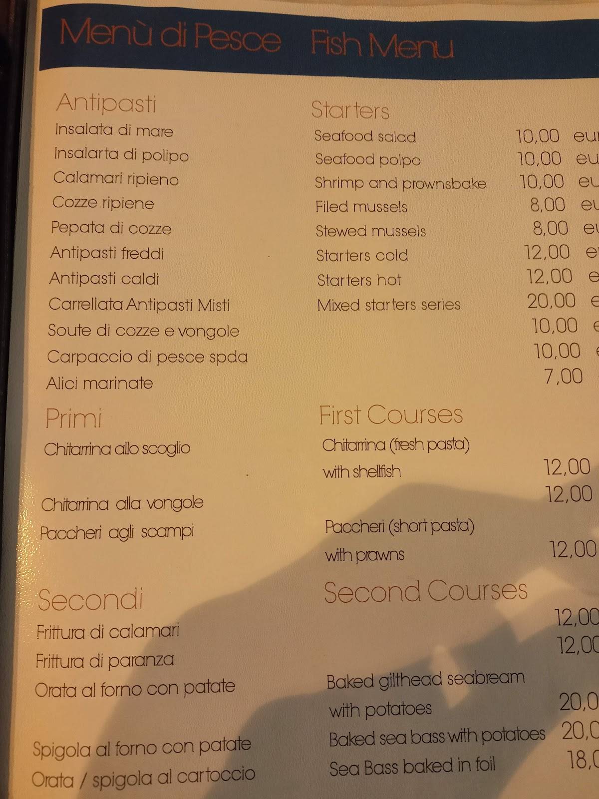 Menu at Osteria Muro Delle Lame restaurant, Vasto