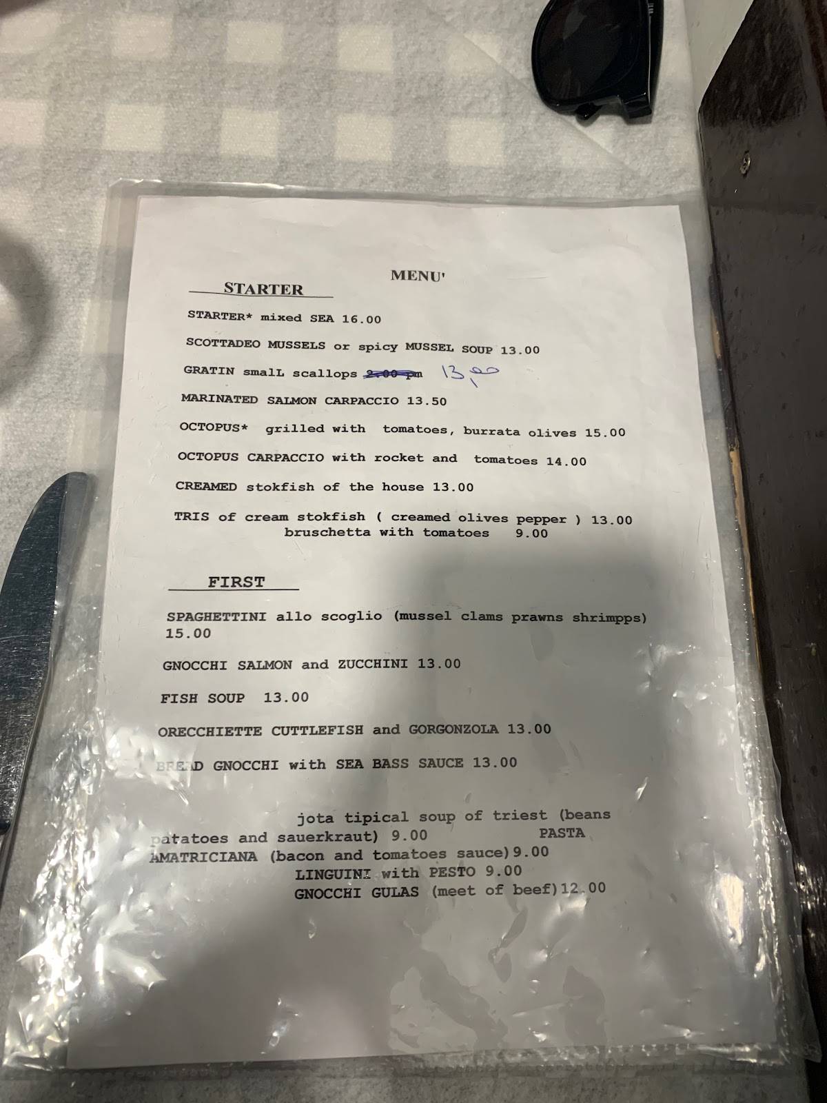 Menu at Osteria de Scarpon restaurant, Trieste