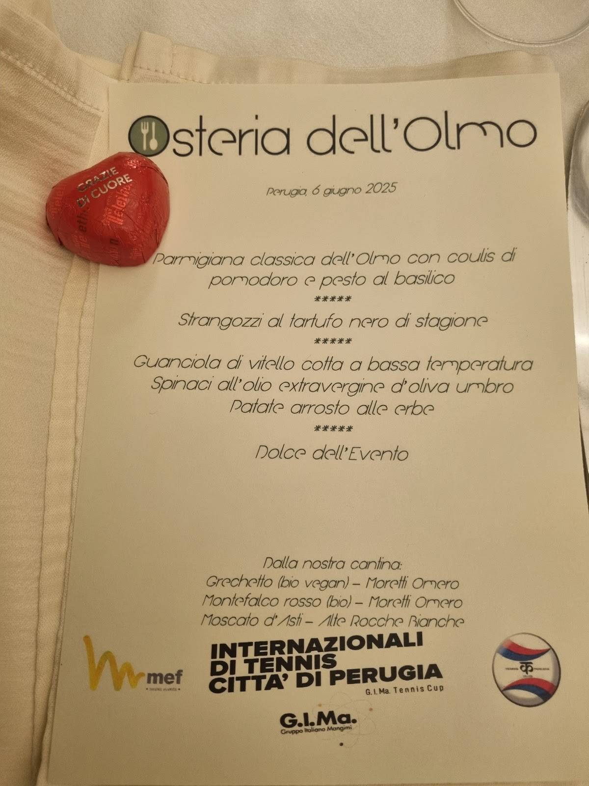 Menu at Osteria dell'Olmo restaurant, Perugia, via Trattati di Roma