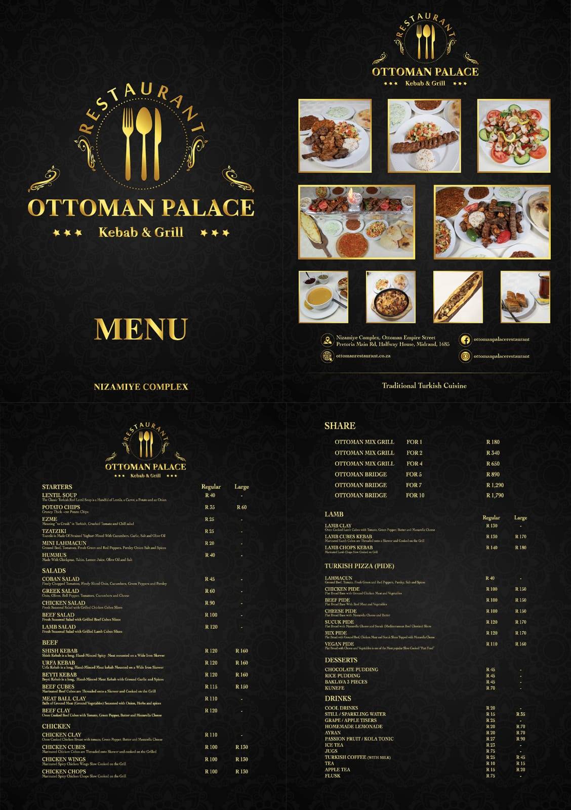 Menu at Ottoman Palace Turkish Restaurant, Midrand